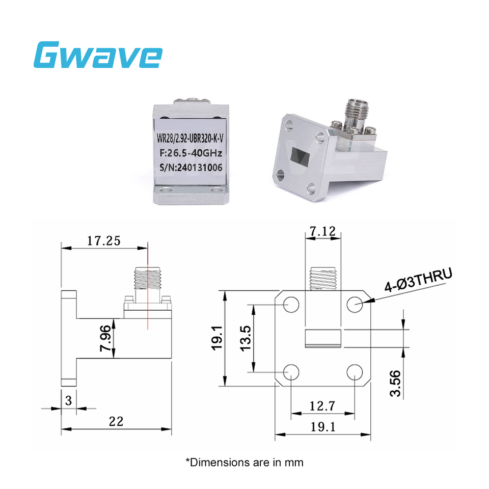WR-28 to 2.92mm Female Right Angle Waveguide to Coax Adapters with ...