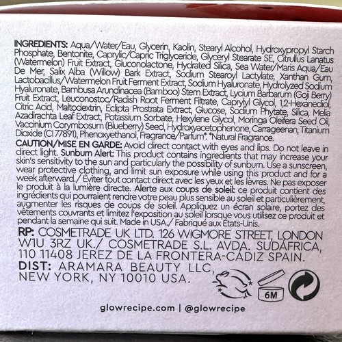 GLOW RECIPE Watermelon Glow Hyaluronic Clay Pore-Tight Facial Mask 2 ...