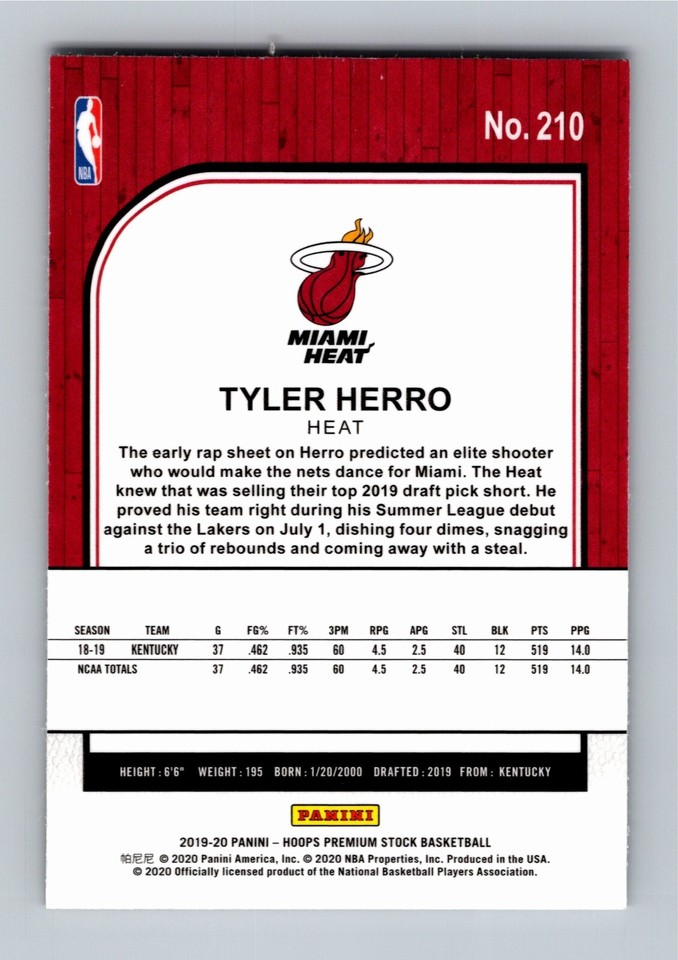 Tyler Hero 2019 Hoops Premium Stock Rookie #210 Heat RC | eBay
