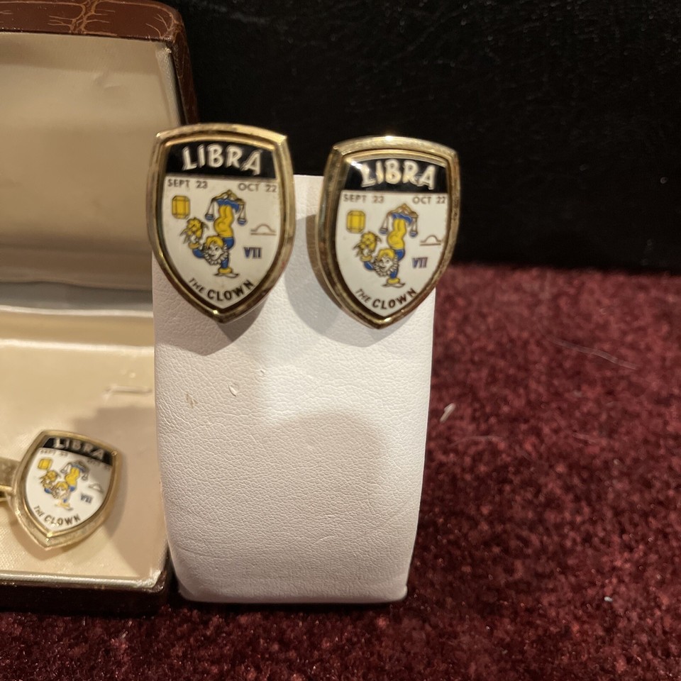 RARE VINTAGE GOLD TONE CUFFLINKS LIBRA OCTOBER ZODIAC SIGN the CLOWN ...
