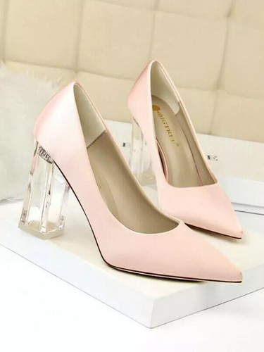 Éscarpins Chaussures Transparent Élégant Rose Talon Carré 10 Cuir ...