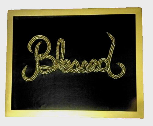 Blessed Word Art Sign Home Kitchen Decor Wall Hanging 3D Beaded Cursive ...