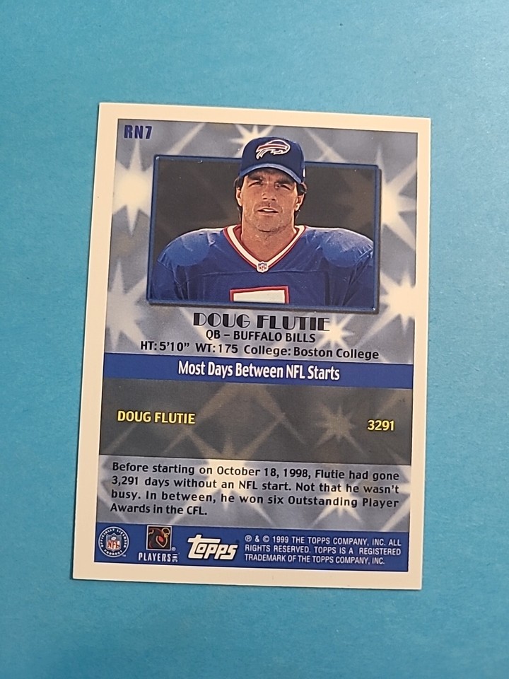 DOUG FLUTIE 1999 TOPPS RECORD NUMBERS FOOTBALL CARD # RN7 I0767 | eBay