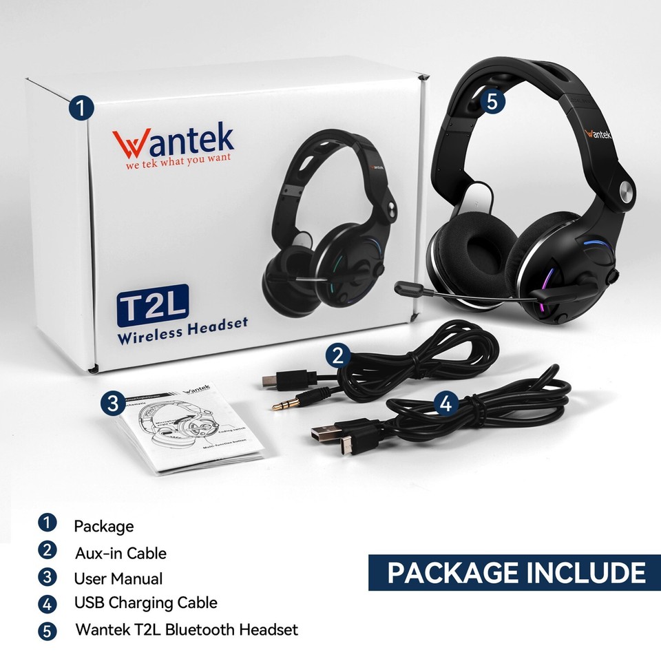 Wantek Bluetooth Headphones with Mic Foldable Wired Wireless Gaming Headset | eBay