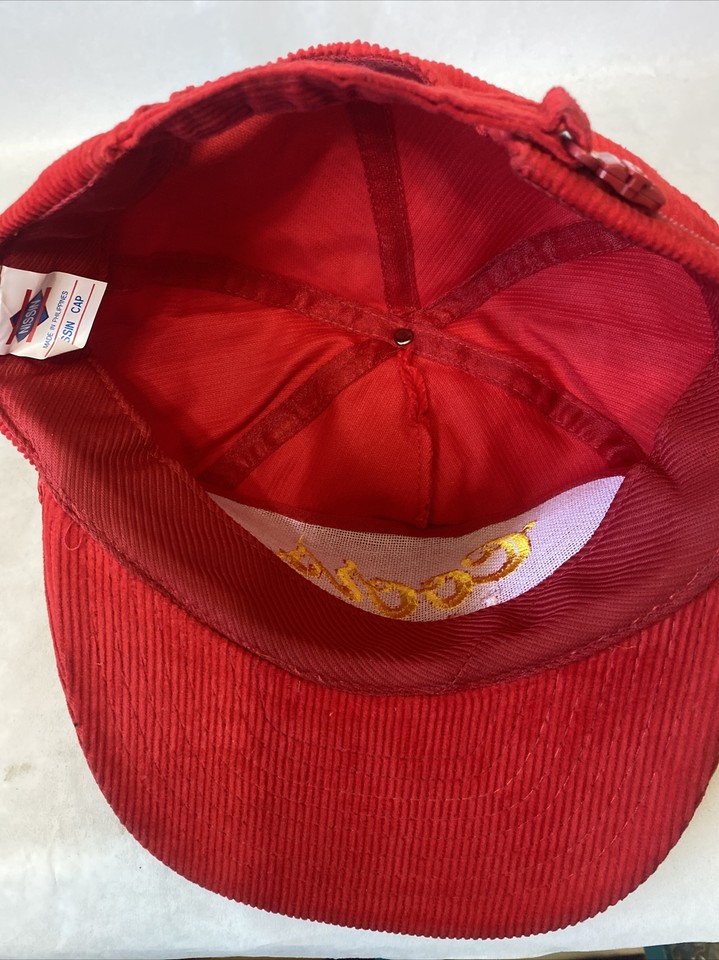 Vintage Coors Light Hat Corduroy Red Yellow Nissin Strapback Beer Cap ...