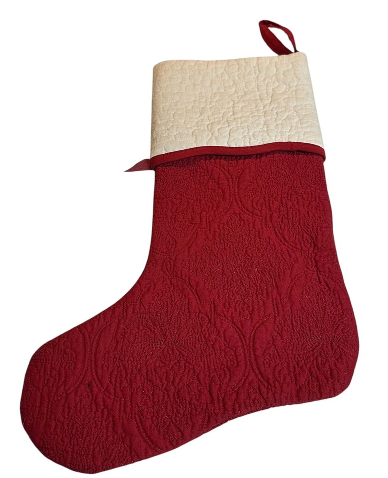 Wellesley Manor Quilted Cotton Embroidered Holly Christmas Stocking NEW ...