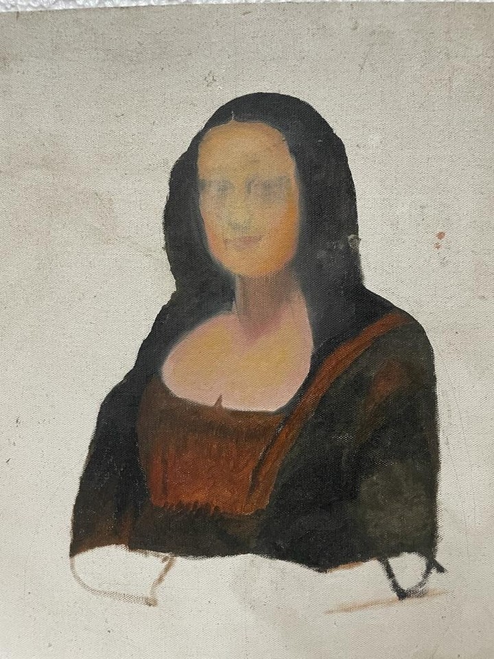 Alt Vintage Selten Einzigartig Handbemalt Lady Mona Lisa Leinen ...