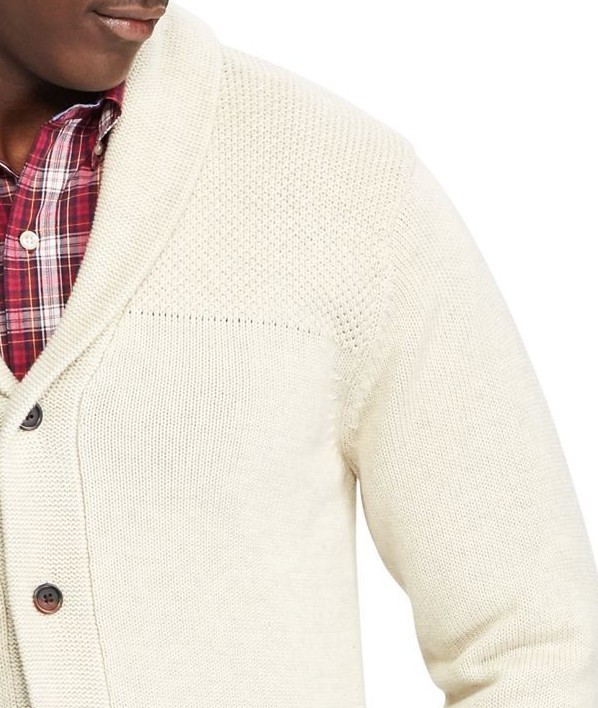 Chaps 63712 Oatmeal Heather Combed Cotton Shawl Cardigan - MSRP $80 | eBay