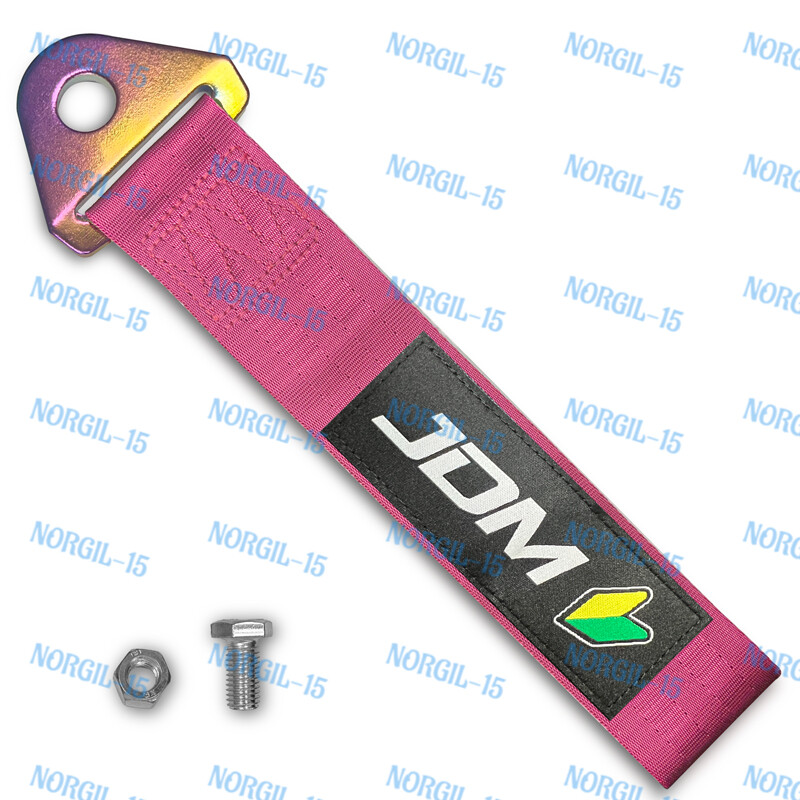 Pink / Neo Chrome Car Tow Towing Strap JDM Racing Drift Rally Sports ...
