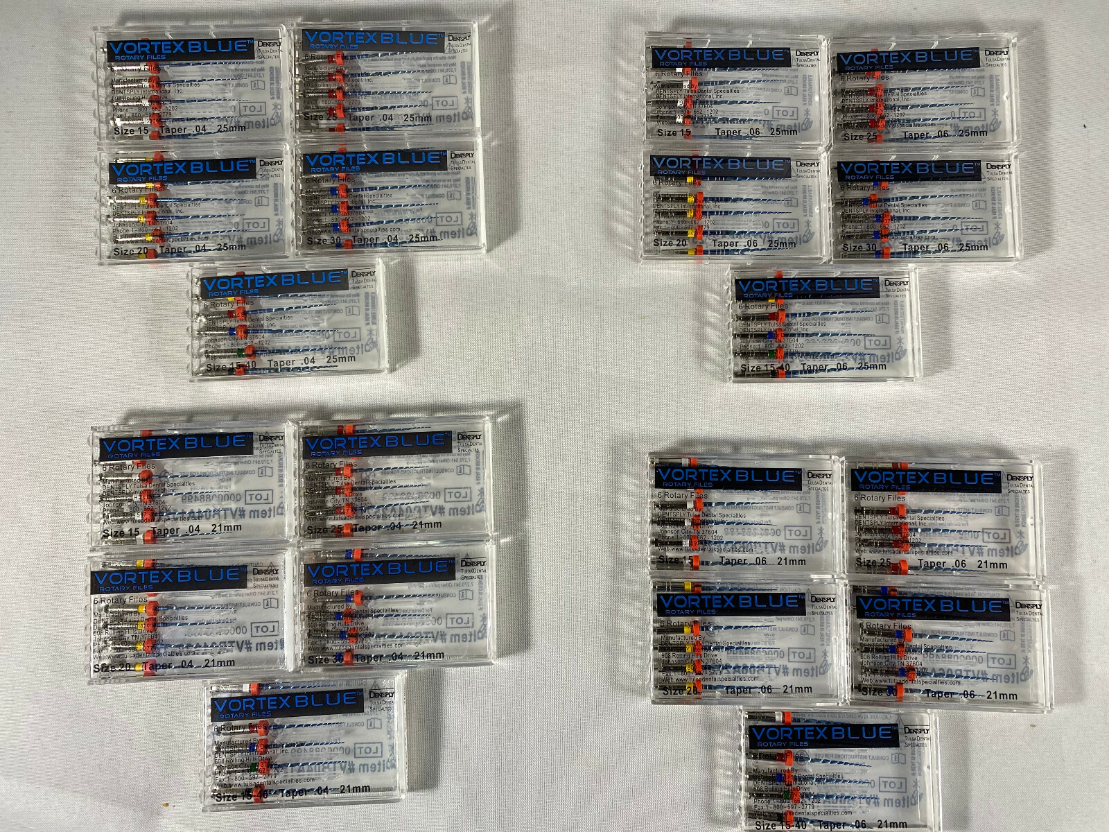 Dentsply Tulsa Dental Vortex Blue 21, 25, 30mm all Taper rotary files 6 ...