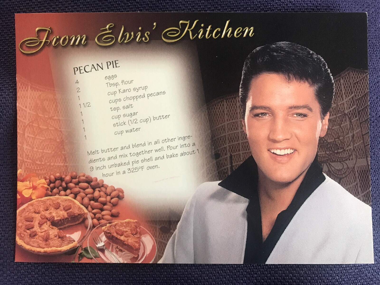 ELVIS PRESLEY From Elvis' Kitchen Pecan Pie Authentic Recipe 2001 ...