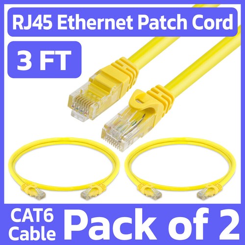 2 Pack Cat6 Cable Yellow 3 Feet Ethernet Patch Cord LAN Network ...