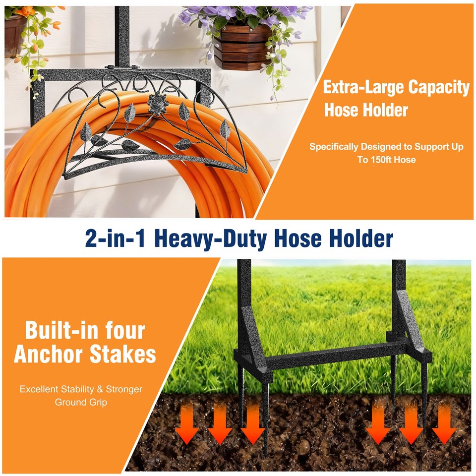 Outside Garden Hose Holder Upgraded with Shepherds Hooks Water Hose ...