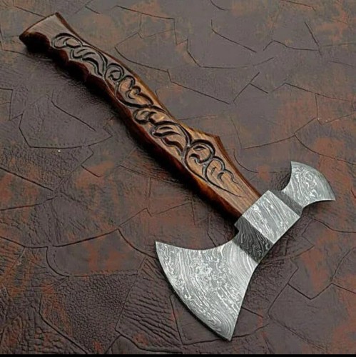 Hand Forged Damascus Steel Axe Camping & Bushcraft Tool Double Head ...