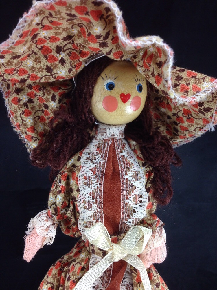 Doll Tivoli Holly Hobby 10" Handmade Cone Wooden Face Victorian Dress ...