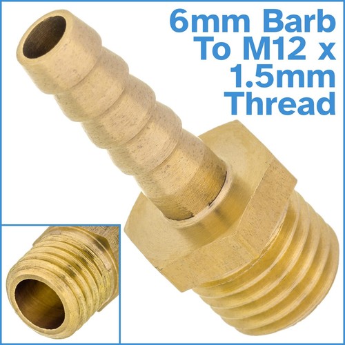 Brass 6mm Barb Hose To M12 x 1.5mm Male Threaded Pipe Fitting Tail ...