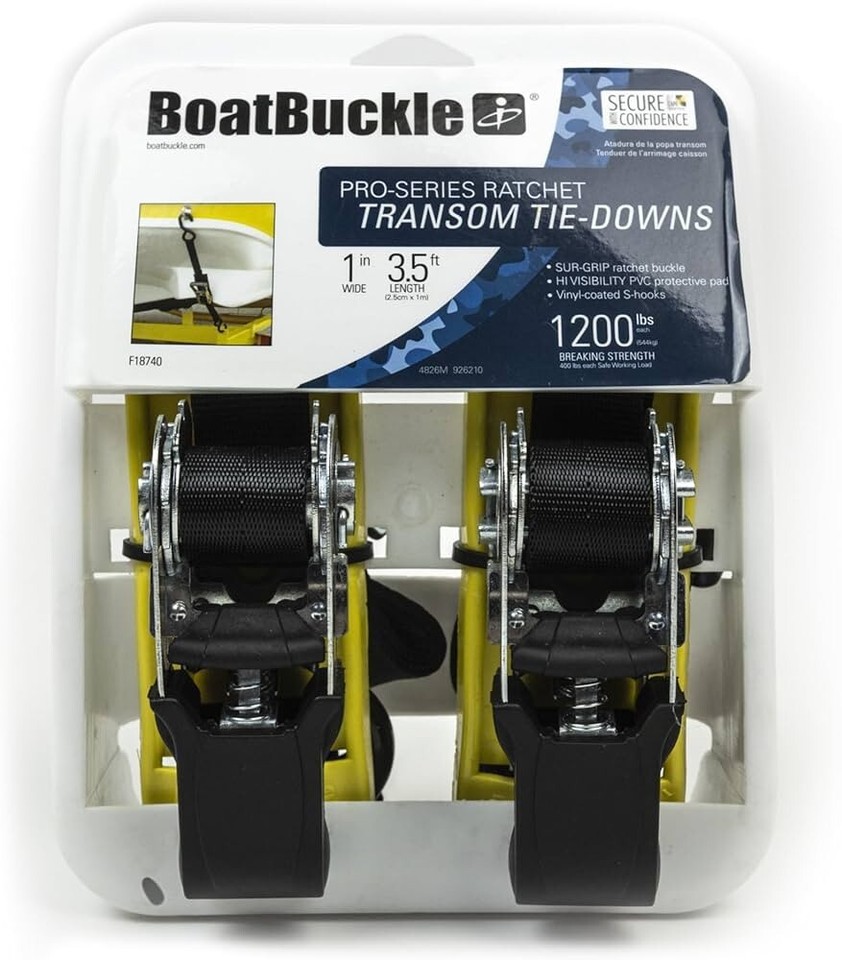 Boat Buckle Pro Series Ratchet Transom Tie-Downs, 2-Pack, 1-Inch x 3.5 ...