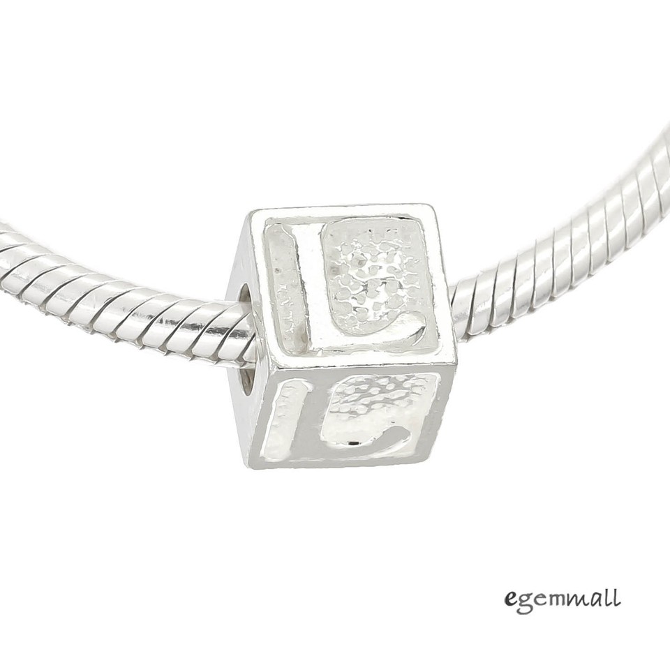 1 Sterling Silver Alphabet Initial Letter Cube Charm Bead Fit European ...