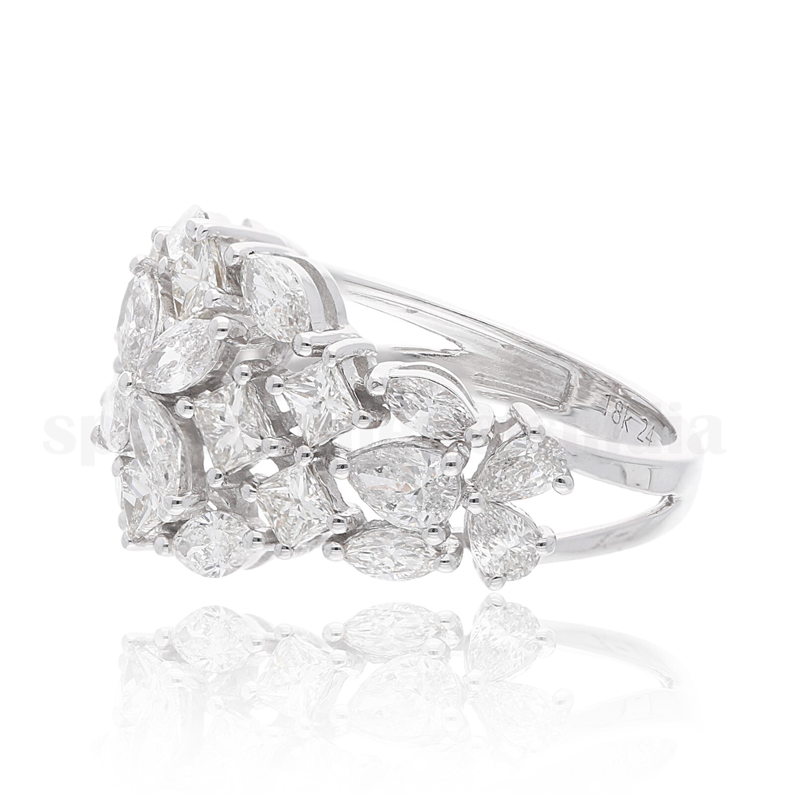 2.62 Ct H Color SI Clarity Diamond Cluster Ring 18k White Gold Jewelry ...