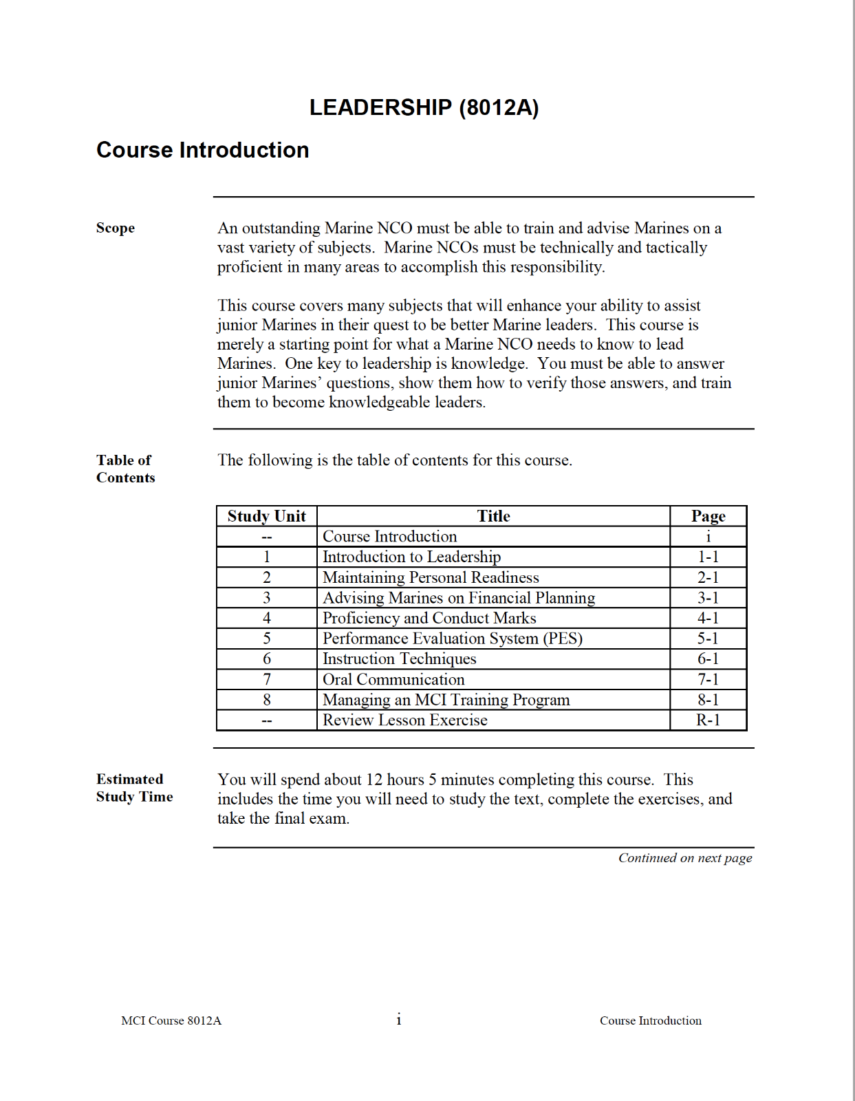 360 Page USMC MCI Sergeants Distance Education Program Leadership ...
