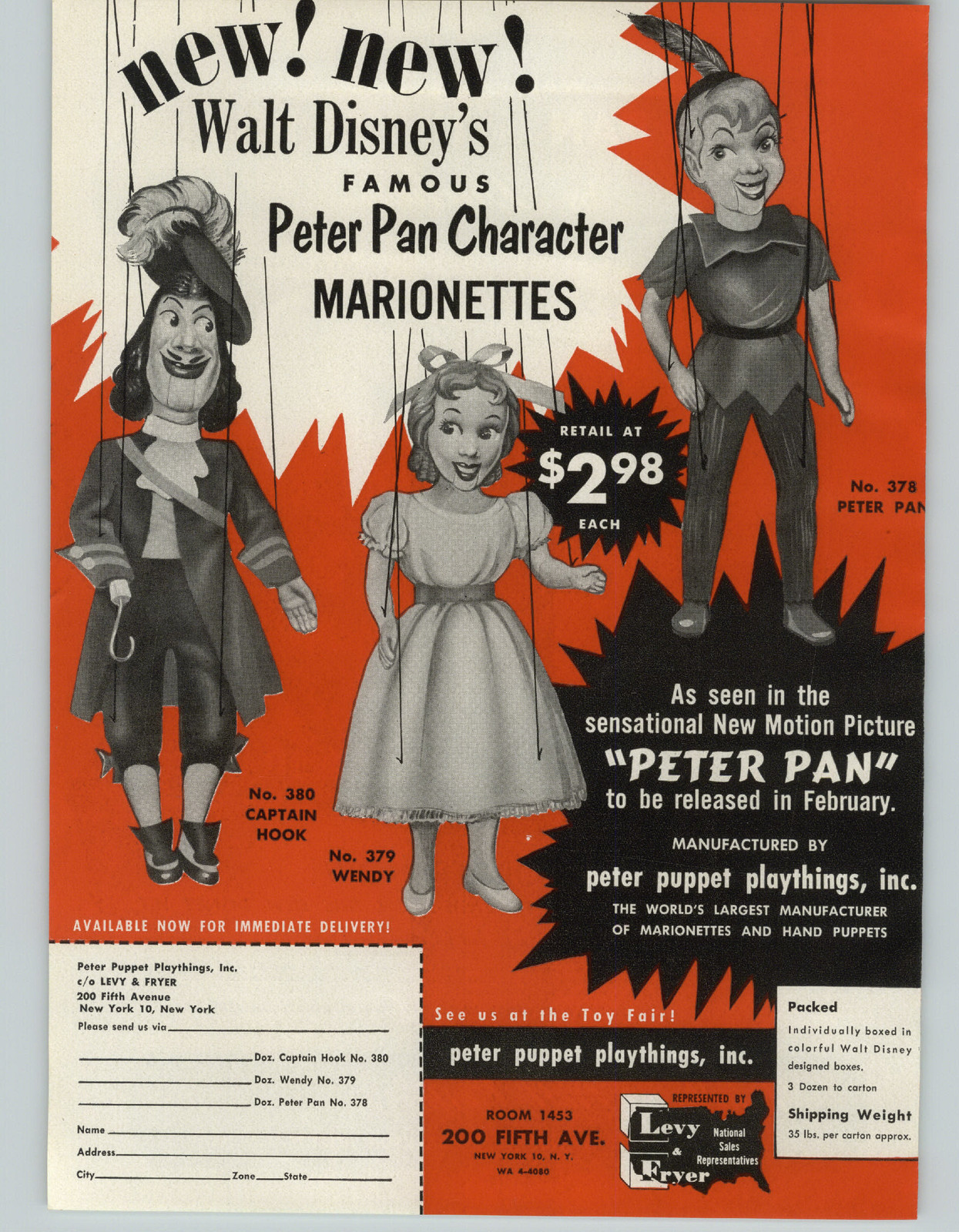 1953 PAPER AD Duchess Doll Co Peter Pan Tinker Bell Puppet Marionettes ...