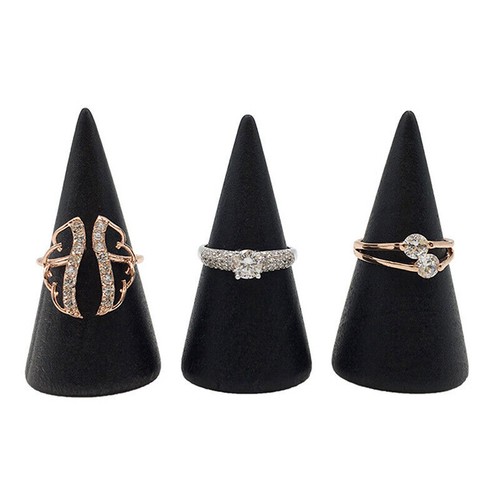 Wooden Ring Holder Display Cone Rack Finger Ring Jewelry Stand Storage ...