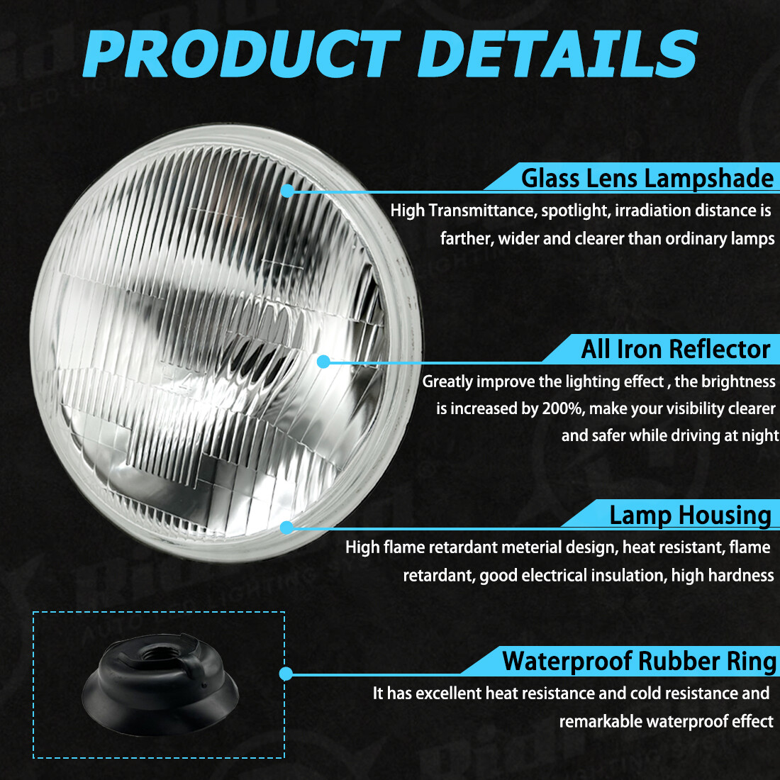 Pair 7 Inch Round Sealed Beam Glass Clear Lens Headlights H6024 H6014 ...