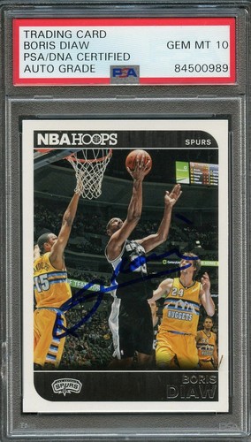 2014-15 NBA HOOPS #208 Boris Diaw Signed Card AUTO 10 PSA Slabbed Spurs ...