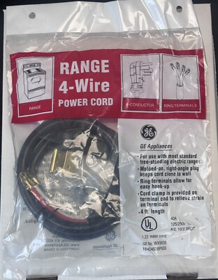 GE General Electric Range 4 Wire Power Cord 4 Prong 4 Feet Long WX9X35 ...