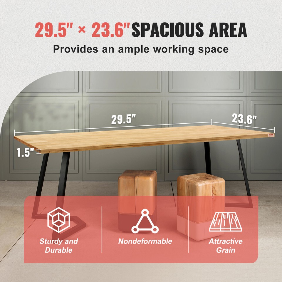 VEVOR Table Top Solid Wood Desk Top 29.5" x 23.6" x 1.5" Rectangular ...