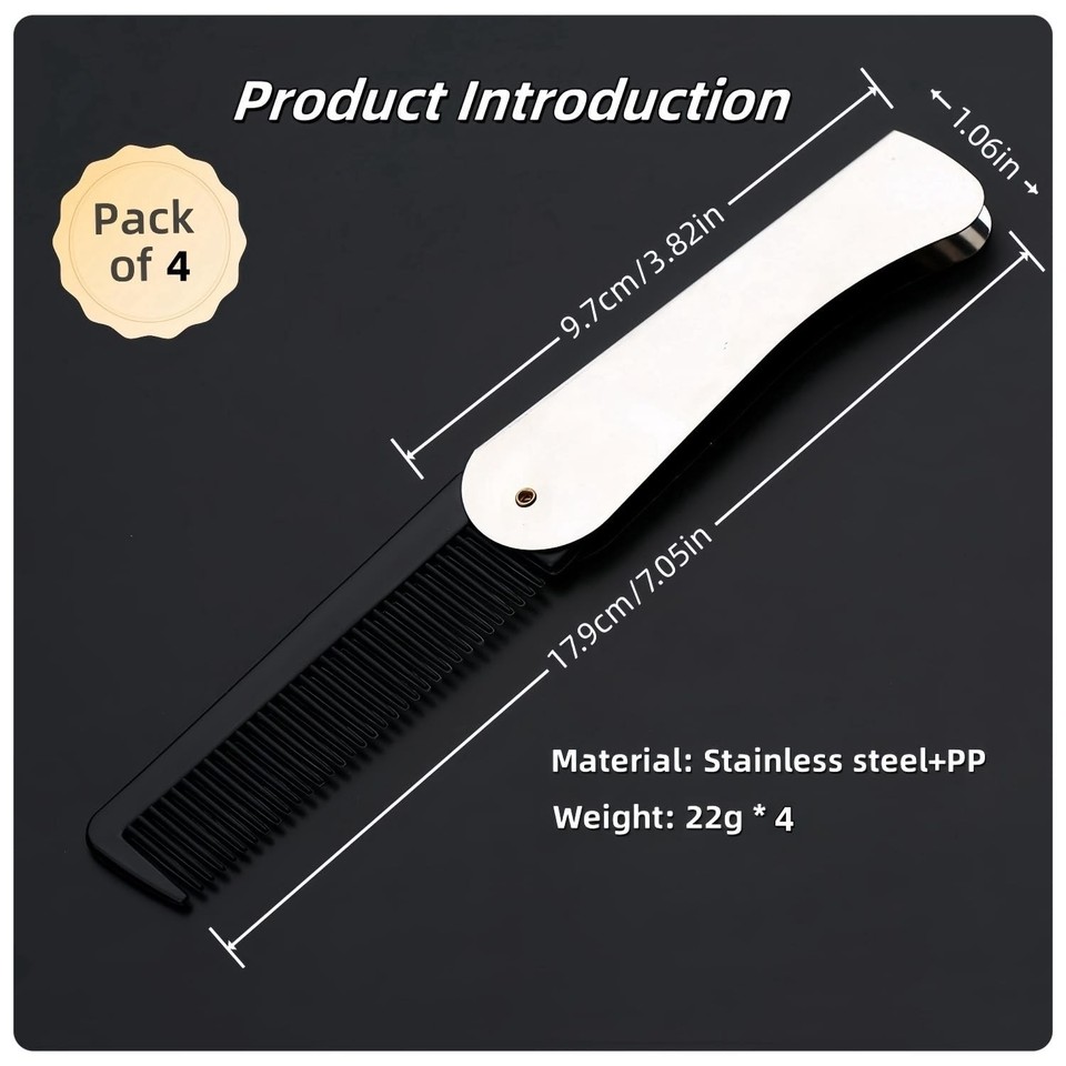 4 Pcs Folding Pocket Combs for Men - Stainless Steel Fine Tooth Hair ...