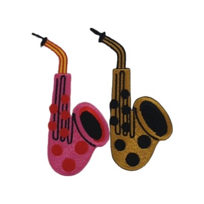 Cartoon Saxophone Iron on Patch Embroidered Applique 10×4.3×0.1 cm (2 g ...