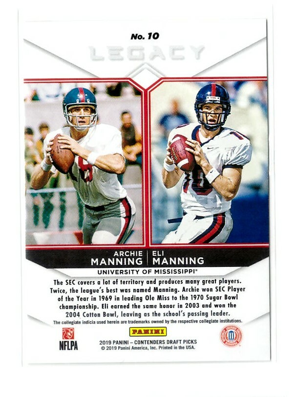 2019 Panini Contenders Draft Picks Legacy #10 Eli Manning / Archie ...