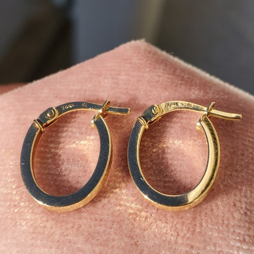 14K SOLID YELLOW GOLD SMALL OVAL HOOP EARRINGS SIGNED "RL" NEW! | eBay
