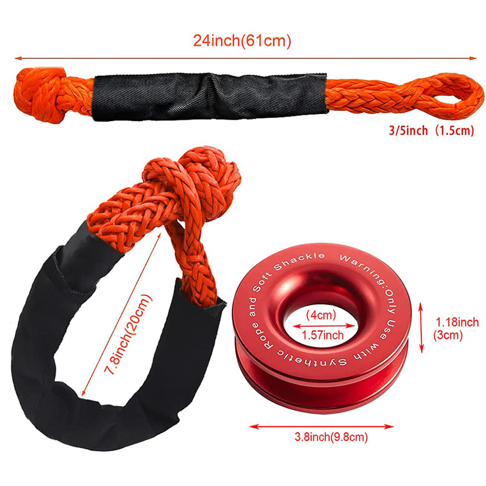 Heavy Duty Recovery Ring Snatch Block Pulley w/ Soft Shackle Tow Winch ...