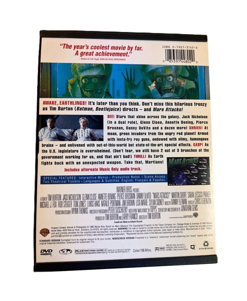 "MARS ATTACKS (1996)" Science Fiction Comedy DVD (1997) a Tim Burton film 85391448020| eBay