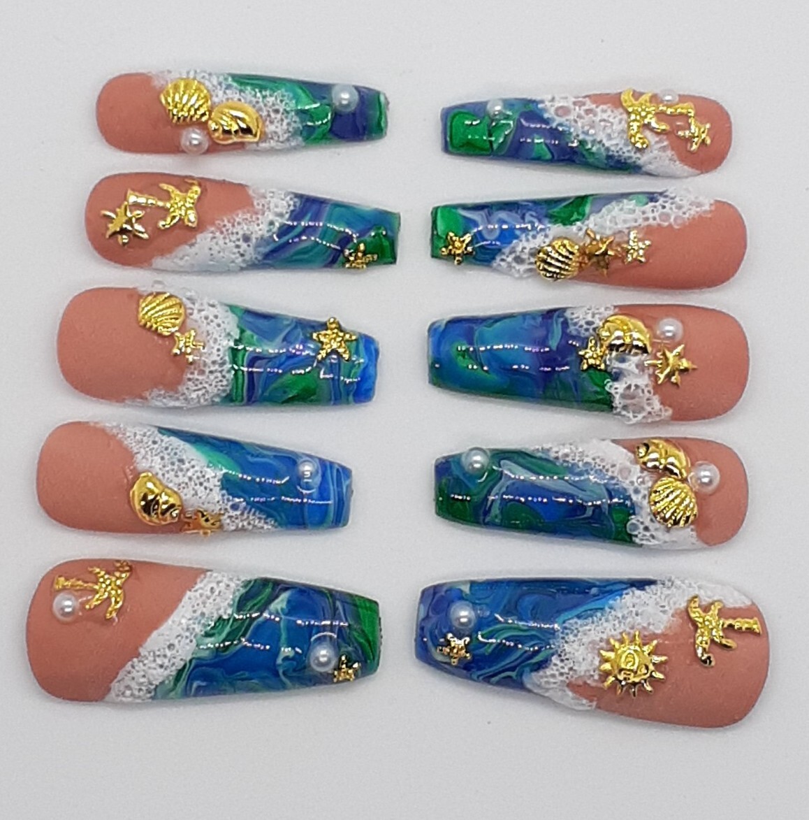 Beach Ocean Theme Nails Shell Sand Vacation Press on Nails Beach ...