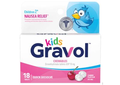 GRAVOL KIDS QUICK DISSOLVE CHEWABLE - 18 cherry flavoured tablets NEW ...