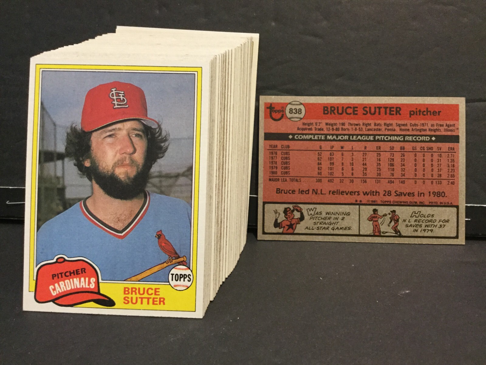 1981 Topps Baseball Traded Set 100 #838 Bruce Sutter Cardinals Cards ...