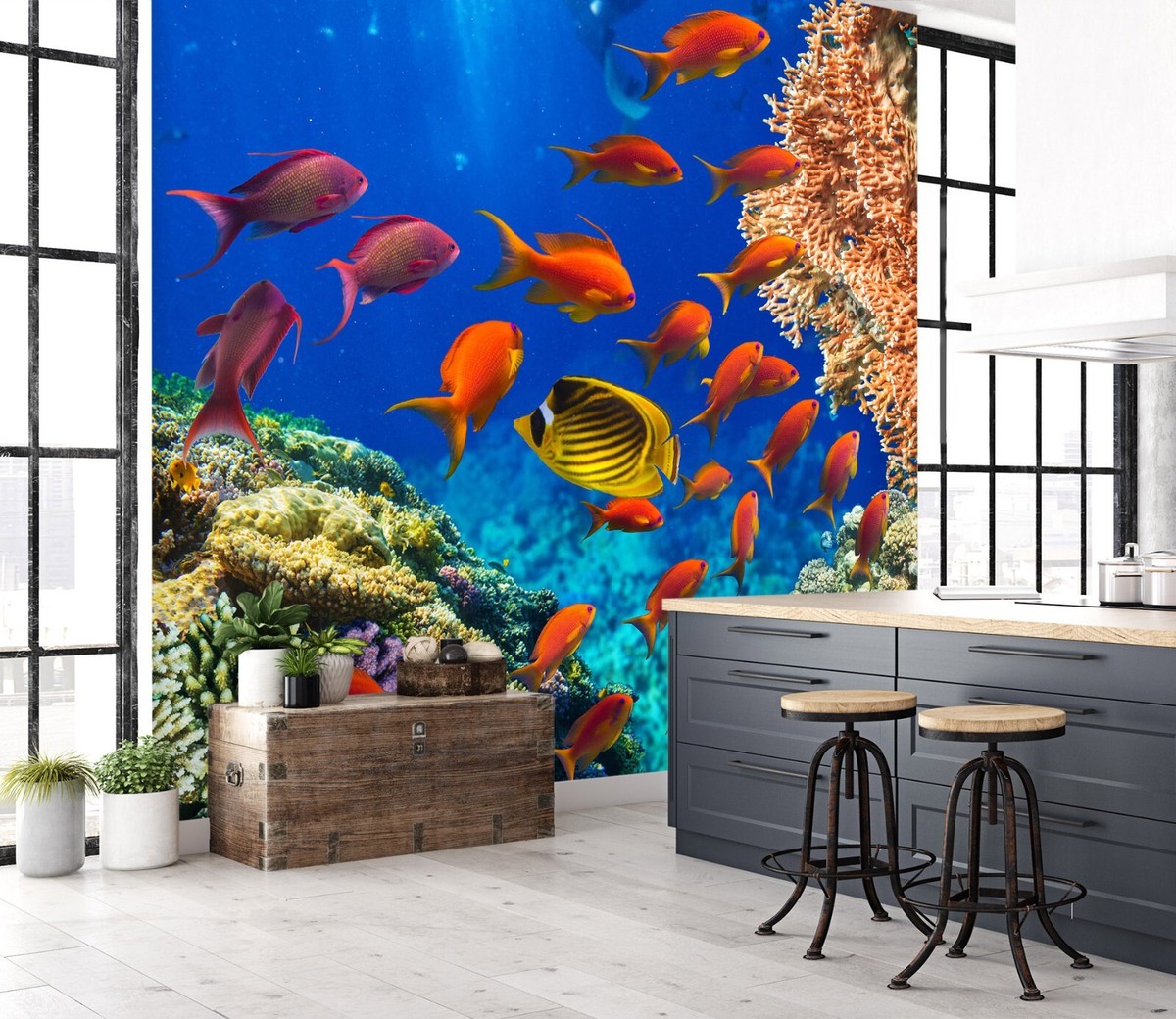 Wallpapers Fish 3d Blue Imaginary Fish 3D Full Wall Mural Photo