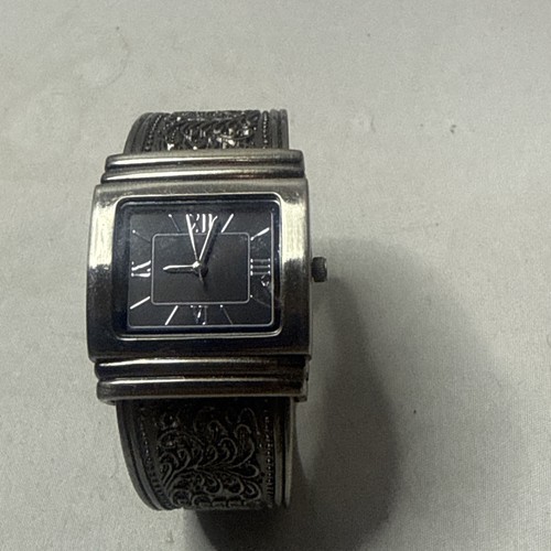 Dark Steel Tone Women’s Fashion Cuff Watch Spring Loaded Band Bezel ...