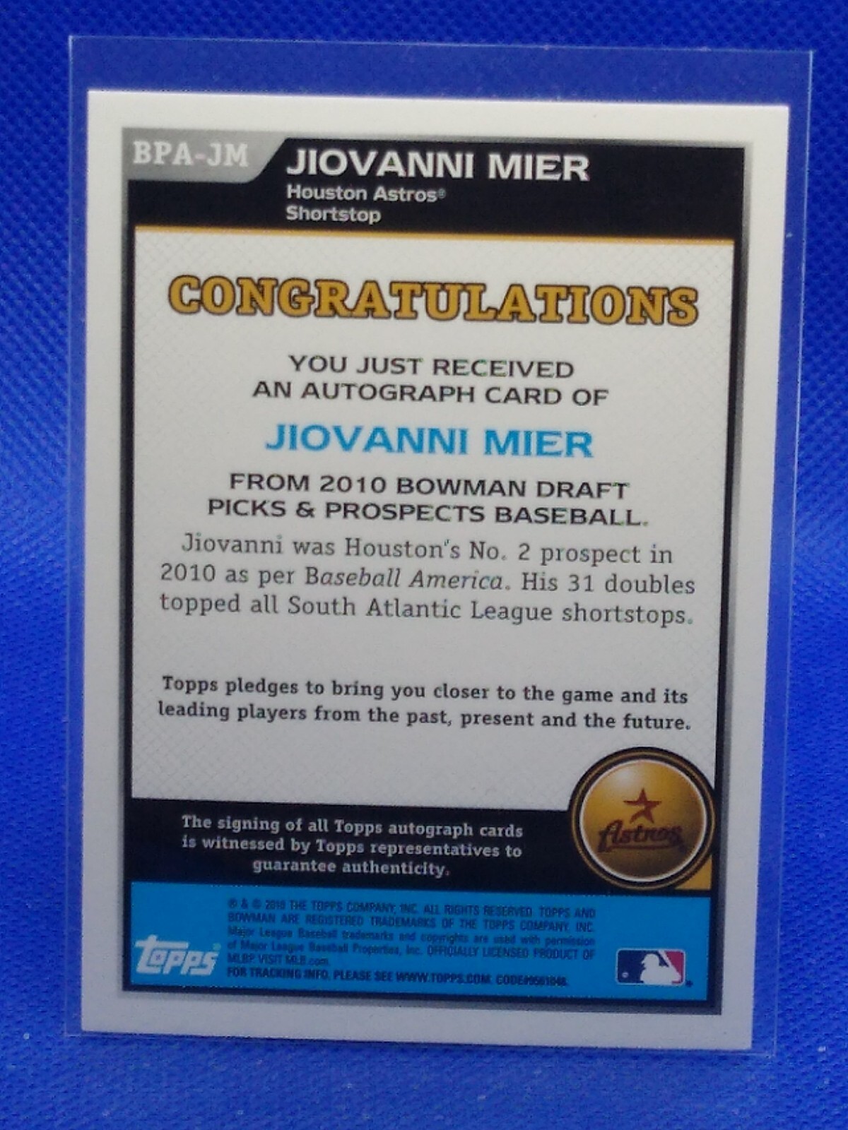 2010 Bowman Draft Prospects Auto Jio Mier Jiovanni Mier #BPA-JM Auto | eBay