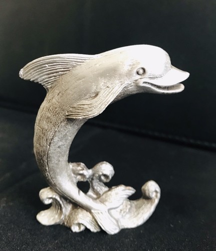 Pewter DOLPHIN Sea Shell Fish Ocean Miami Florida Silver Metal Figurine ...
