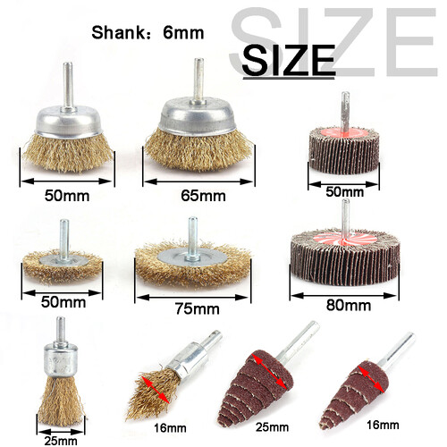 12PCS Wire Wheel Cup Brush Cone Flap Wheel Emery Cloth Set For ...