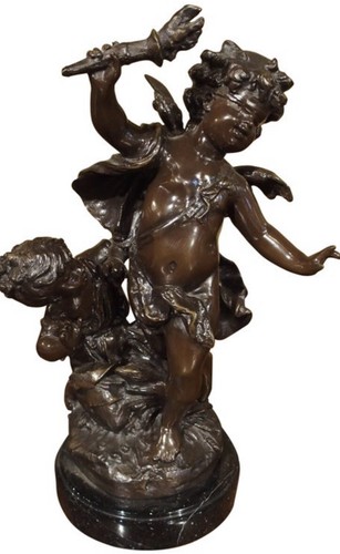 Cast Bronze Statue Of Eros Holding Torch Blindfolded Cupid Cherub ...