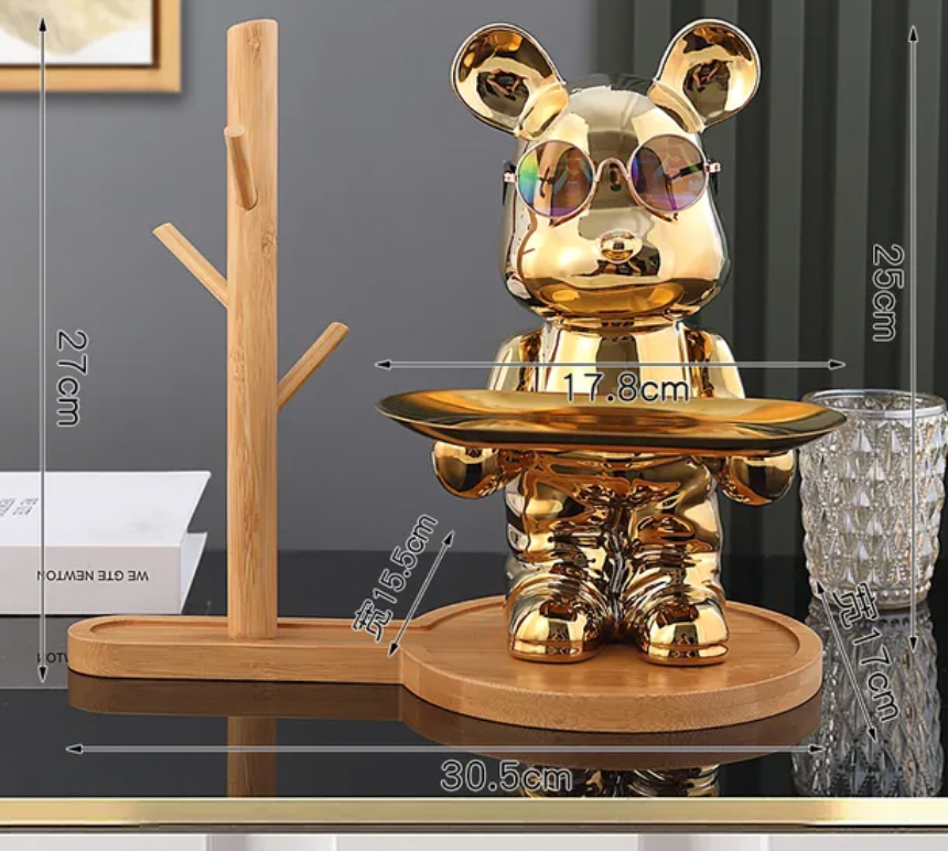 TEDDY BEAR BRICK STATUE TABLE Home Decor LIVING Room STUDIO TRAY GOLD ...