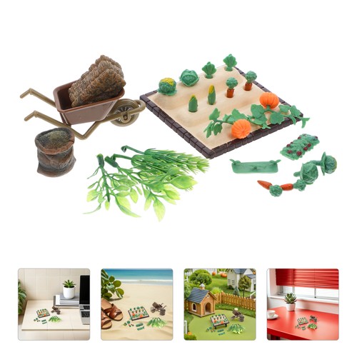 1 Set Miniature Farm Tools Mini Vegetable Field Figurines Garden Cart ...