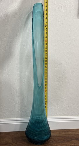LE Smith Blue Glass Swung Floor Vase 41” Tall Mid Century Modern ...