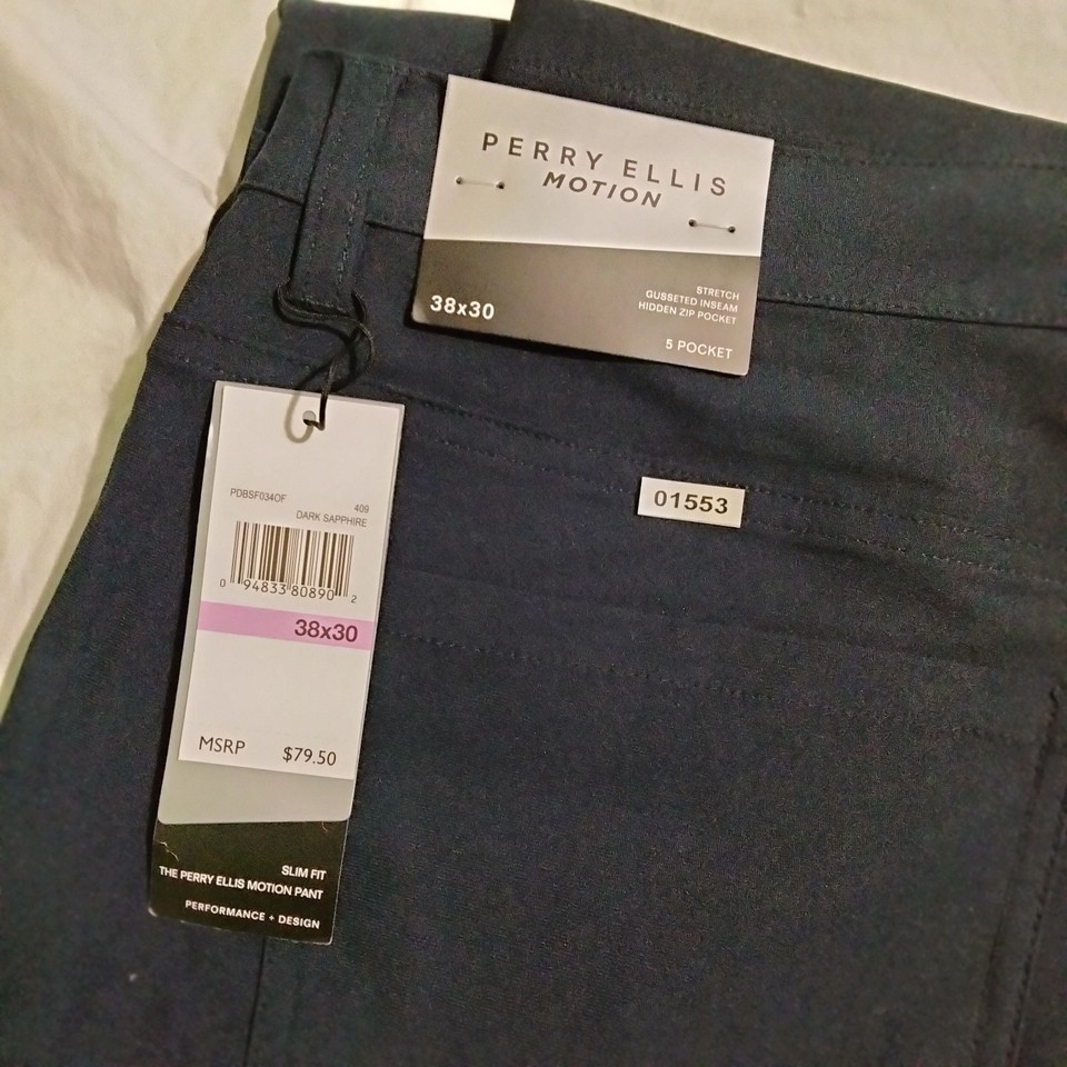 Perry Ellis Motion Mens Slim Fit Performance Stretch Pants Tan Black ...