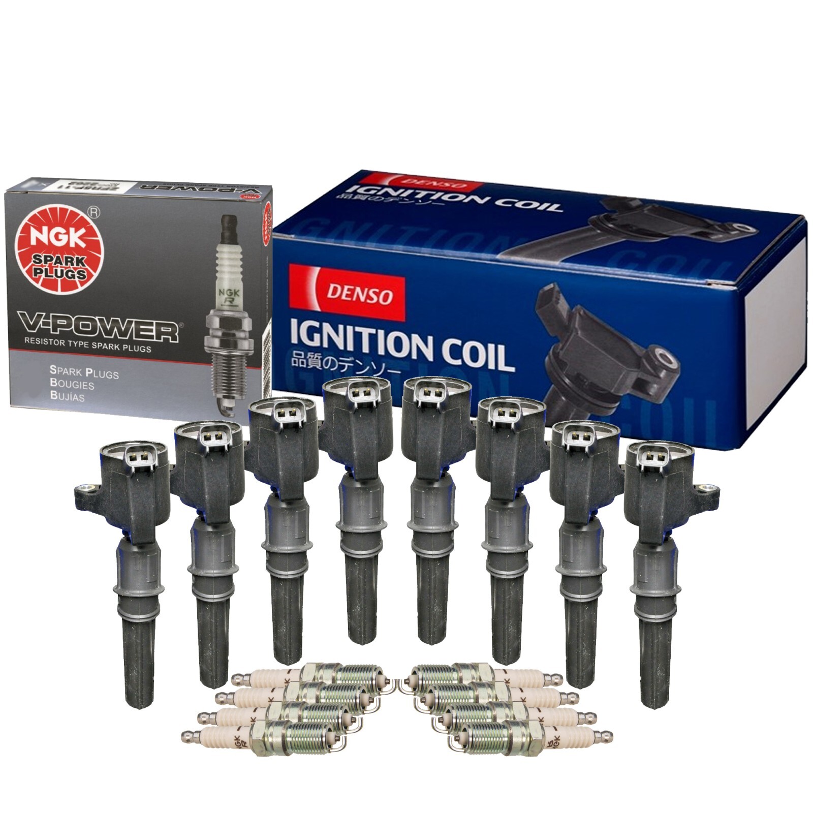 Denso 8 Ignition Coils NGK 8 V-Power Spark Plugs Kit For Ford Lincoln ...